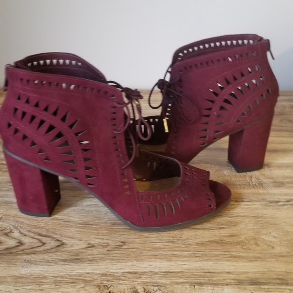 Shoes | Burgundy Block Heels | Poshmark